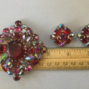 Juliana Silvertone Red Ruby Glass Aurora Borealis and Lavender Brooch ...