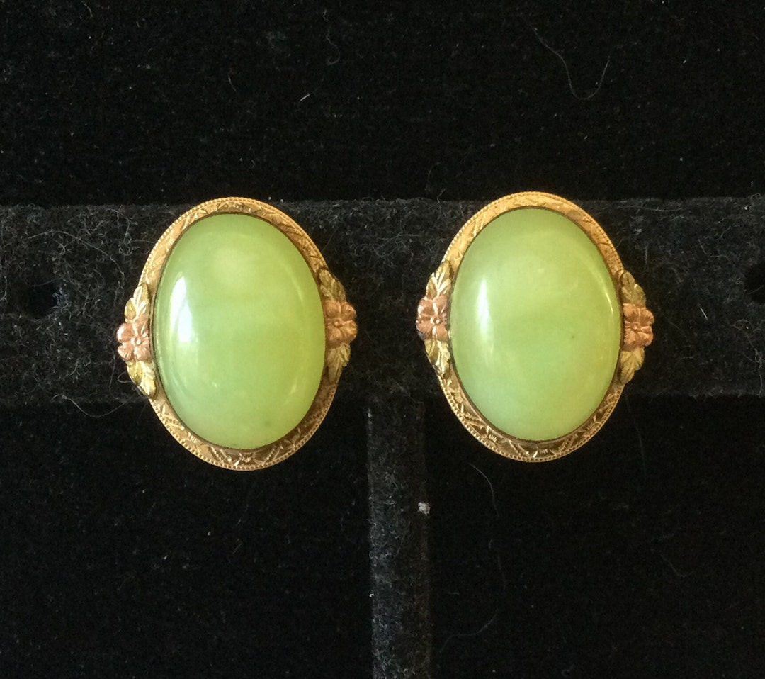 Conley Co 1/20th 10K GF Jade Screw Back Earrings - Etsy