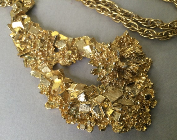 Rare Brutalist Chunky Faux Gold Nugget Statement Pend… - Gem