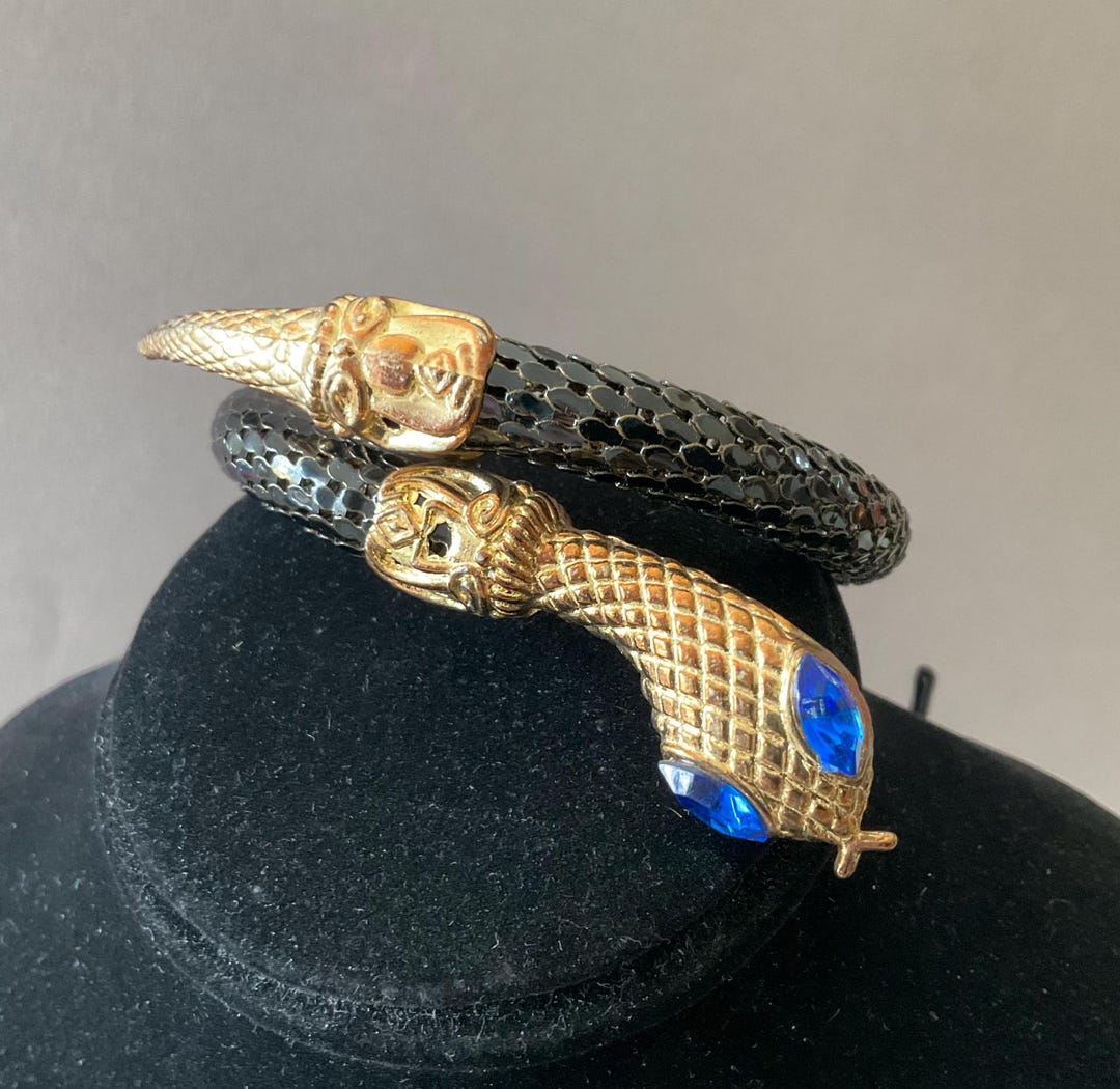 Mesh Gold Tone Black Cobra/snake Arm Band/wrap Bracelet - Etsy