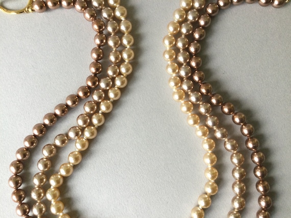 KJL Gold Tone Three Strand Gradated Gold Colors Bead … - Gem