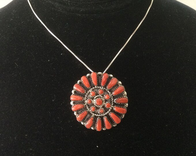 M. Stead Zuni Coral Petit Point and Snake Eye Pendant/brooch Silver ...