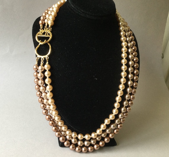 KJL Gold Tone Three Strand Gradated Gold Colors Bead … - Gem