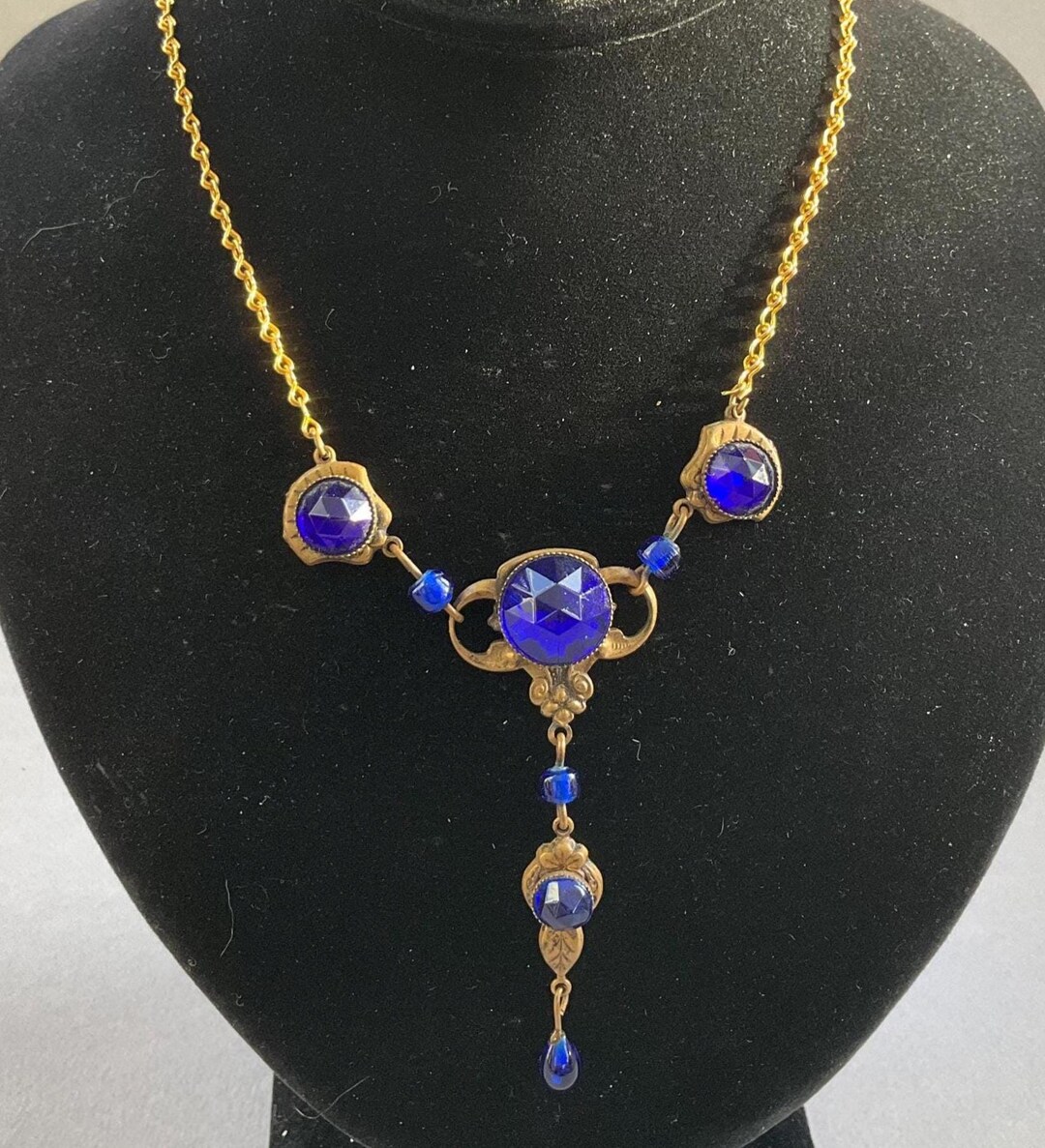 Cobalt Blue High Dome Paste Stone Necklace Circa 1910 - Etsy