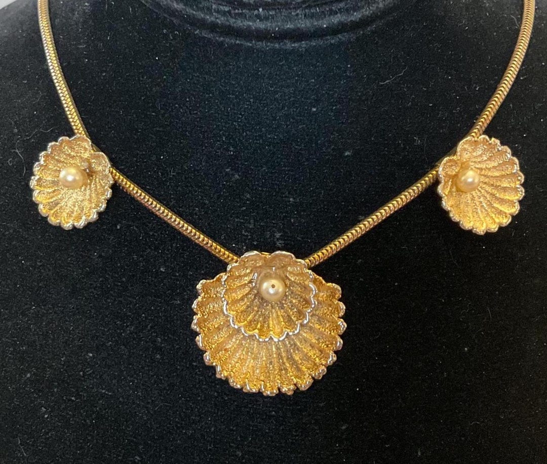 Napier Sterling Silver Stylized Gold Vermeil Shell Bib Necklace - Etsy