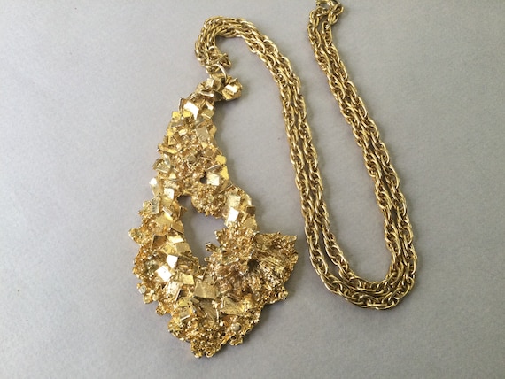 Rare Brutalist Chunky Faux Gold Nugget Statement Pend… - Gem