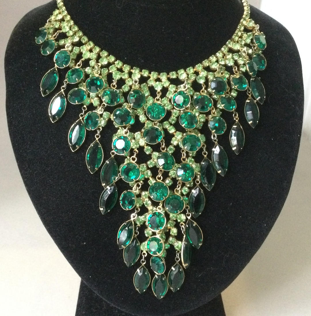 Juliana D&E Emerald Green Rhinestone Waterfall Necklace: Vintage ...