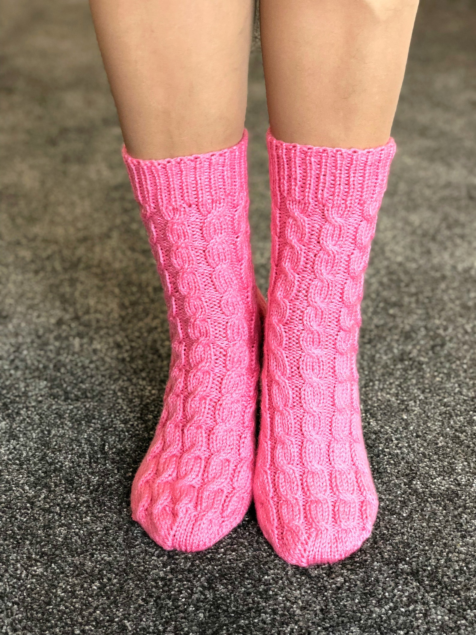 Pink Socks - Pink Slippers - Women Socks - Pink Clothing - Cable Knit ...