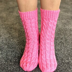 Pink Socks - Pink Slippers - Women Socks - Pink Clothing - Cable Knit ...