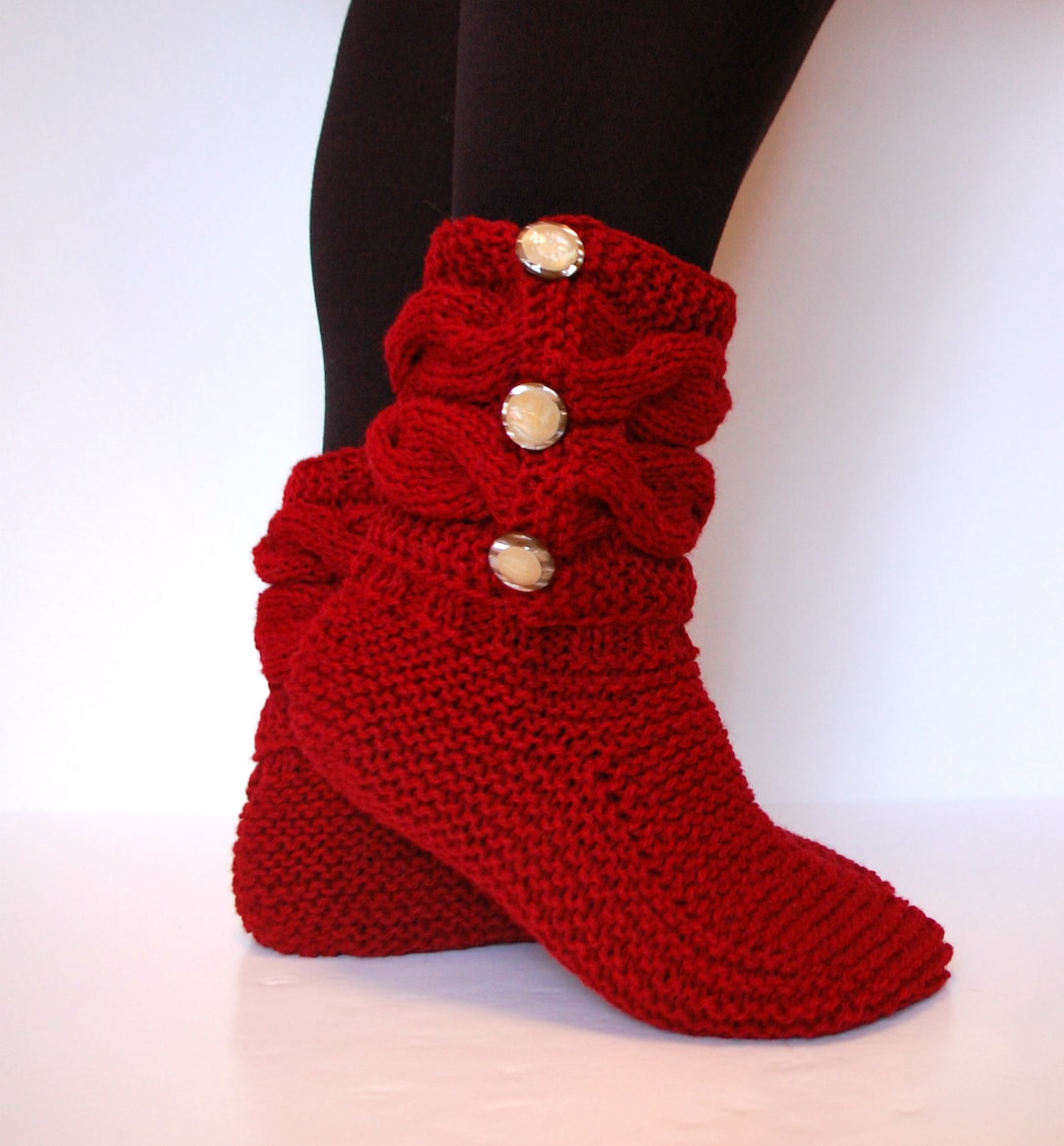 Red Socks - Cable Knit Slipper - Red Slipper - Red Clothes - Warm ...