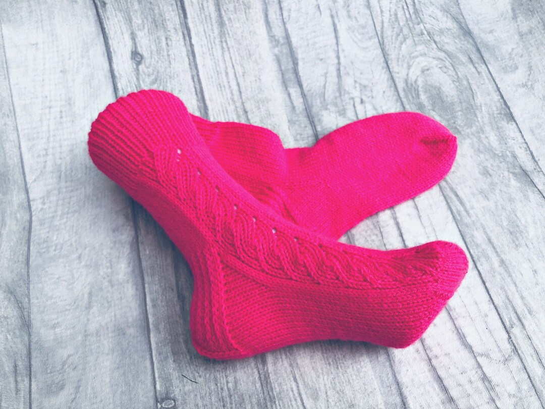 Neon Pink Wool Socks, Hand Knitted Cable Knit Leg Warmers - Etsy