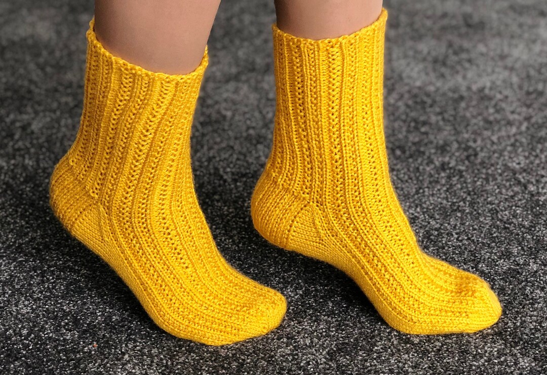 Yellow Knitted Socks - Yellow Socks - Yellow Knit - Hand Knit Socks ...