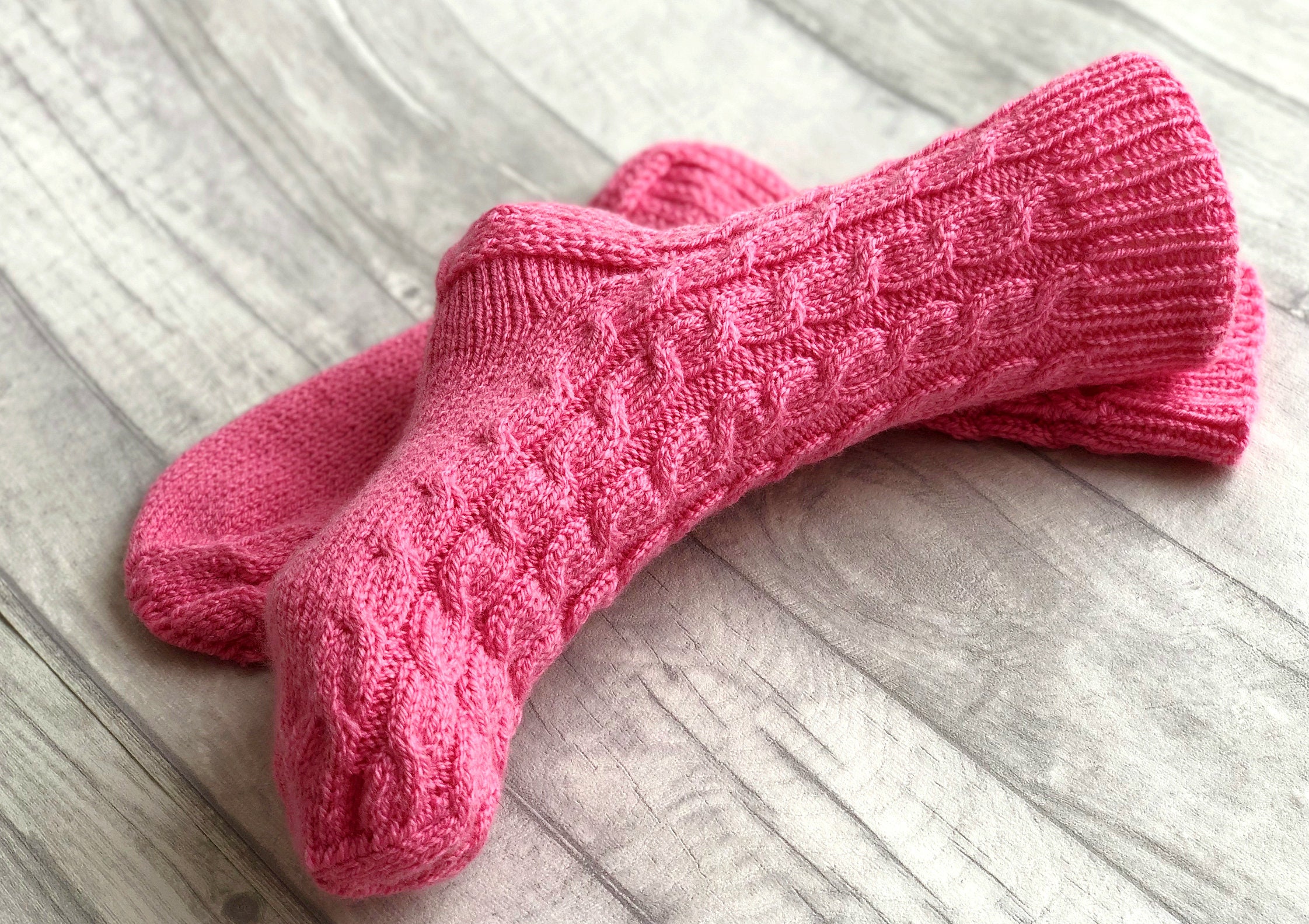 Pink Socks - Pink Slippers - Women Socks - Pink Clothing - Cable Knit ...
