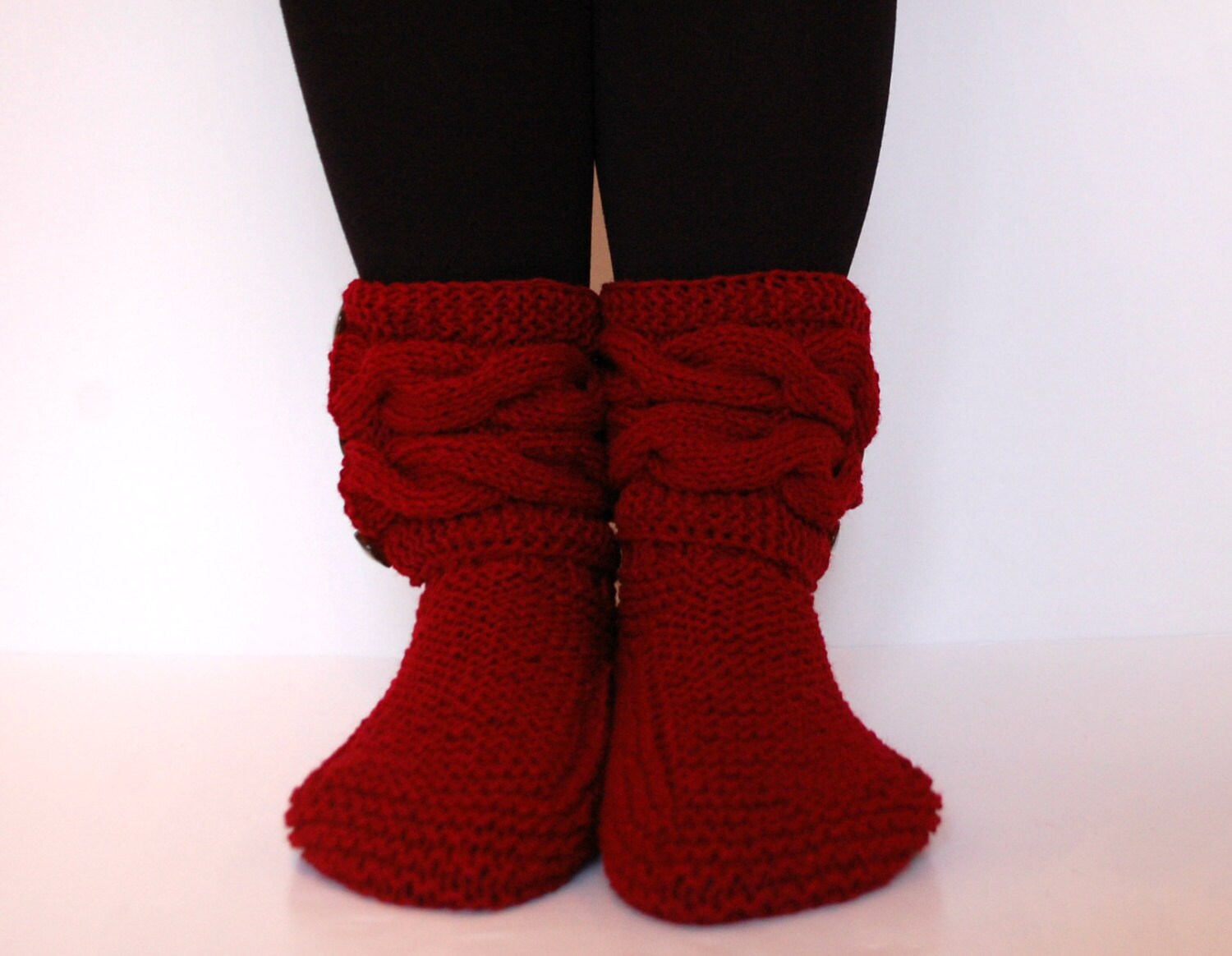Red Socks Cable Knit Slipper Red Slipper Red Clothes Warm Slippers ...