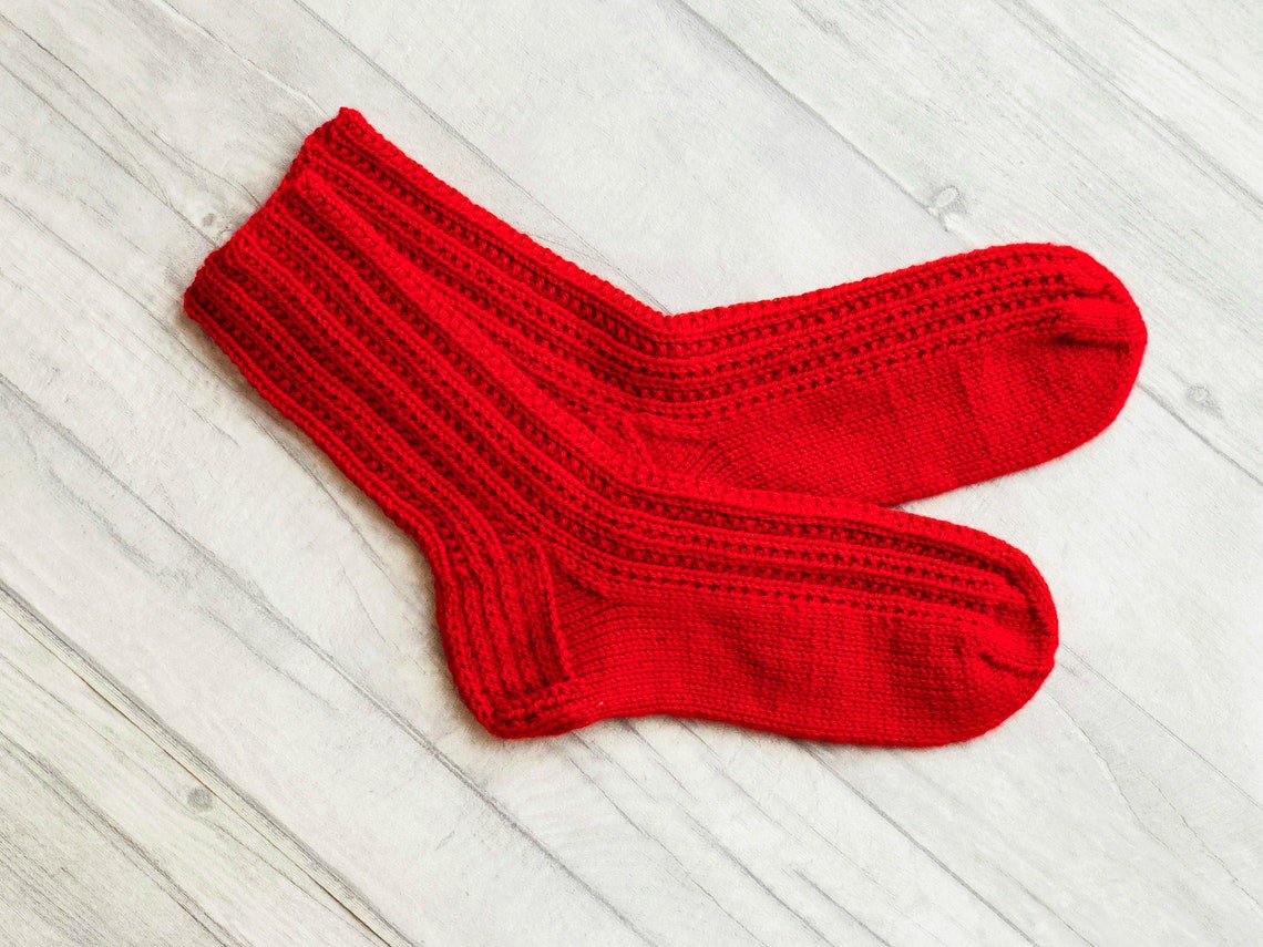 Red Wool Socks Red Socks Red Clothing Hand Knit Socks Wool Socks Gift ...