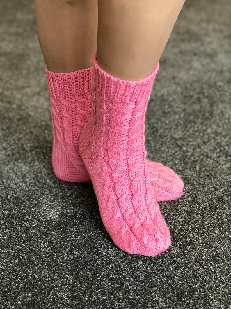 Pink Socks - Pink Slippers - Women Socks - Pink Clothing - Cable Knit ...