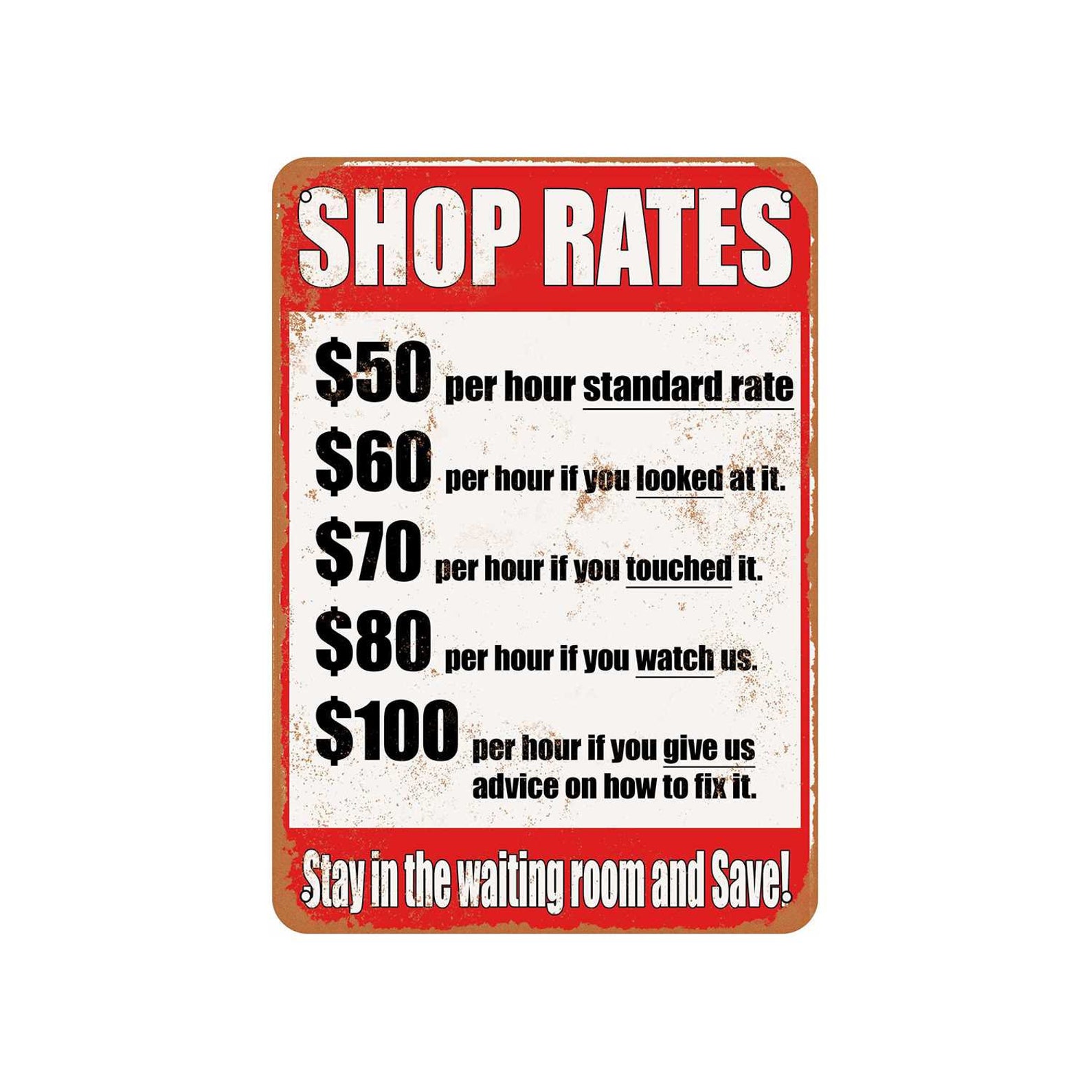 Funny Shop Rates Stay In The Waiting Room Vintage Look Metal | Etsy
