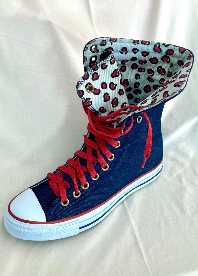 CONVERSE Blue Denim Jeans Mid Calf Extra High Unisex Top | Etsy