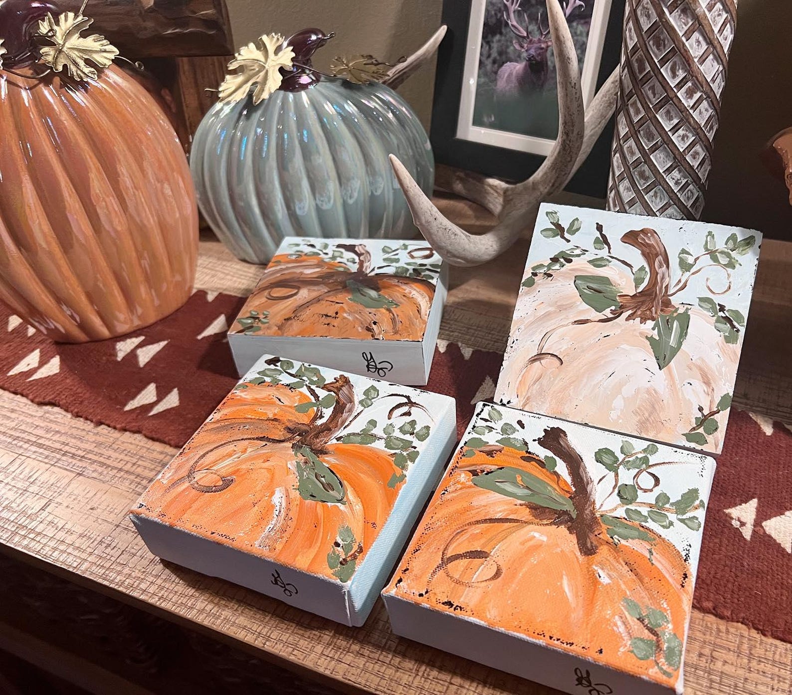Hand Painted Pumpkin Shelf Sitter | Rustic Fall Decor - Etsy