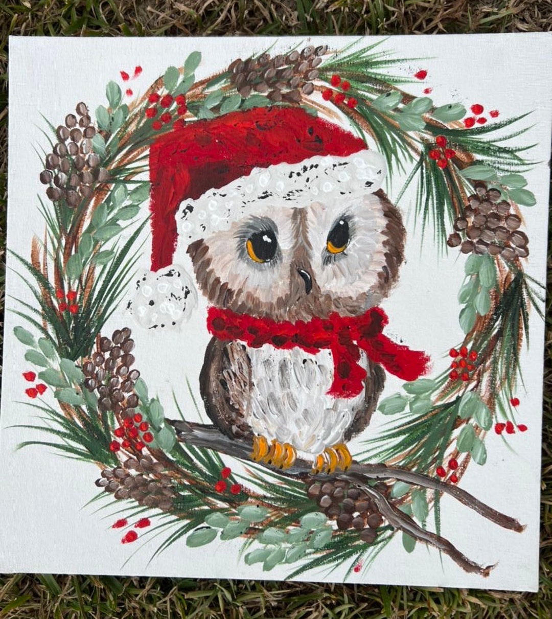 12x12 Christmas Owl Original Acrylic Painting - Etsy