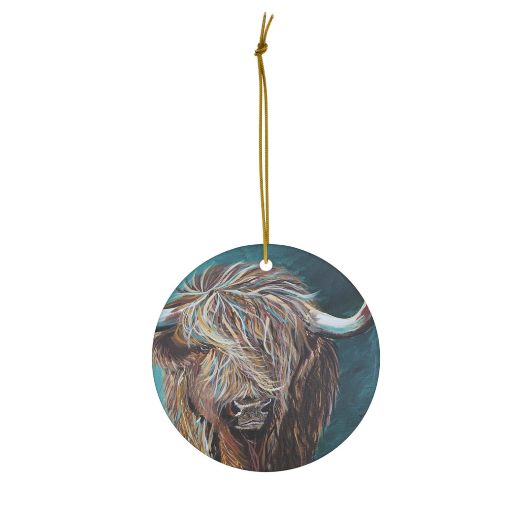 Highland Cow Print Ceramic Ornaments - Etsy