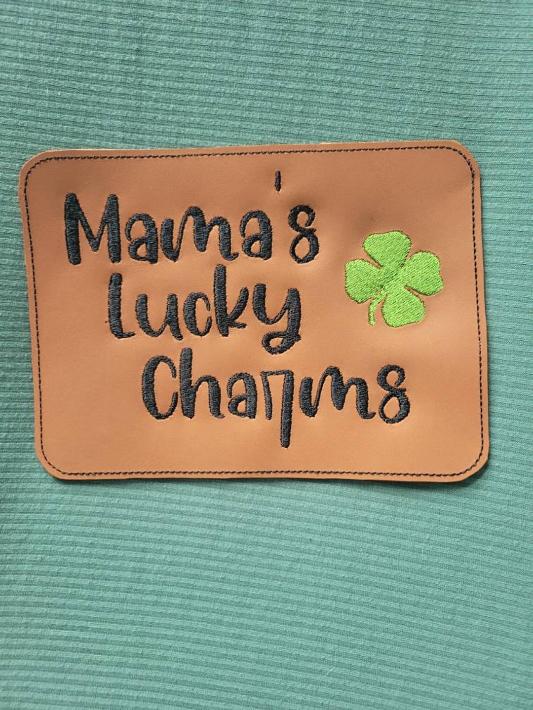 Embroidered Faux Leather Marine Vinyl Stroller Wagon Patch Mamas Lucky ...