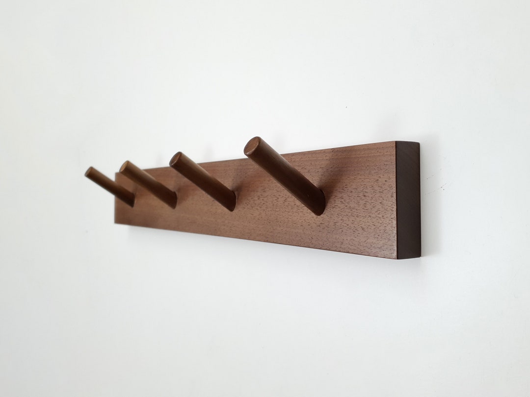 Coat Peg Rack in Solid Oak or Black Walnut Wood, Kitchen Towel Peg ...