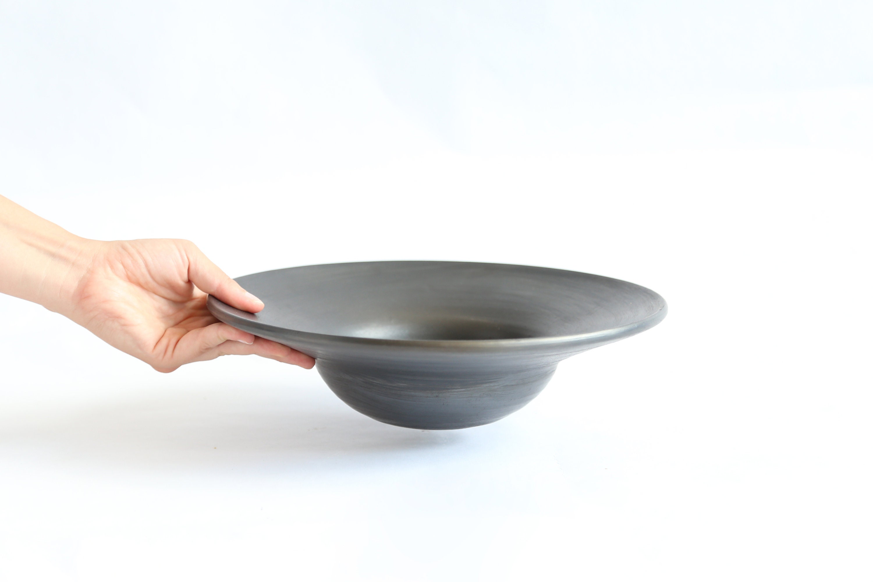 Wide Rim Bowl in Smoked Matte Black Earthenware by Ceramic Network - Etsy
