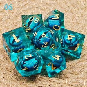 Red Blue Dragon Eye Dice Liquid Core Dice Set, Handmade Sharp Edge ...