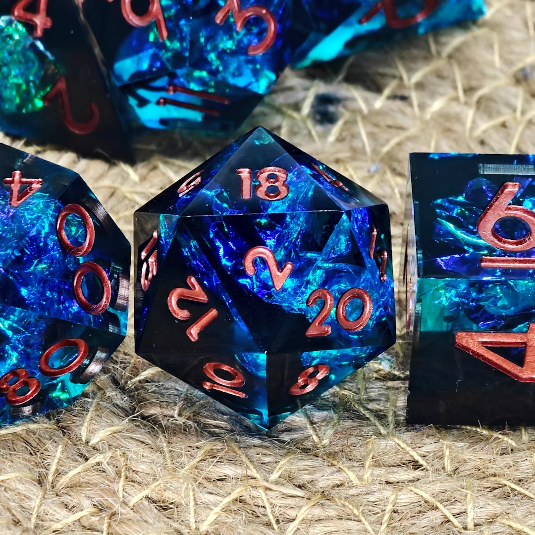Black Blue Lightning Resin Dice, Resin Sharp Edge Dice Set, D&D Dice ...
