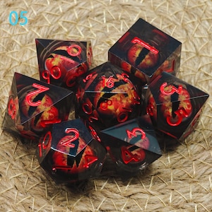 Red Blue Dragon Eye Dice Liquid Core Dice Set, Handmade Sharp Edge ...
