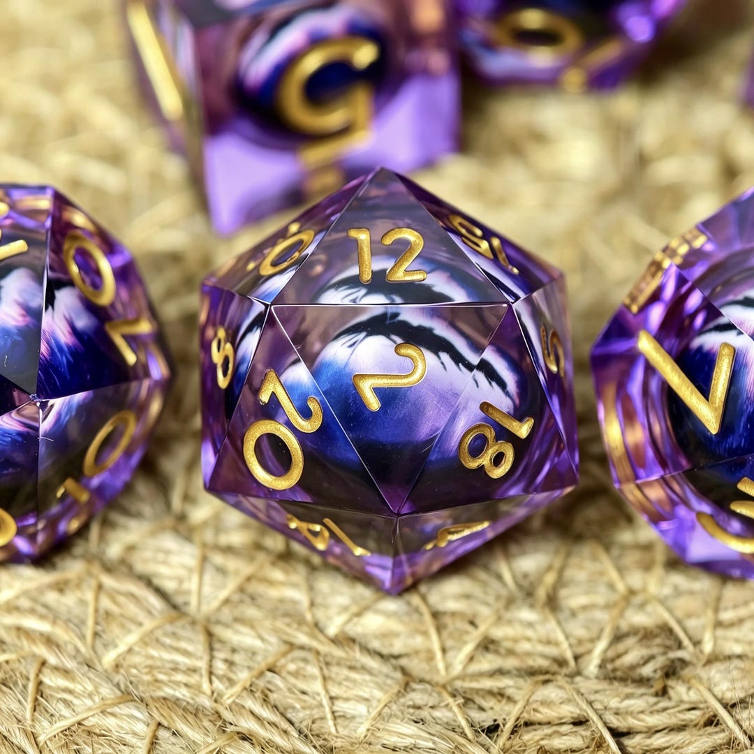 Purple Dragon Eye Dice Liquid Core Dice Set, Handmade Sharp Edge Resin ...