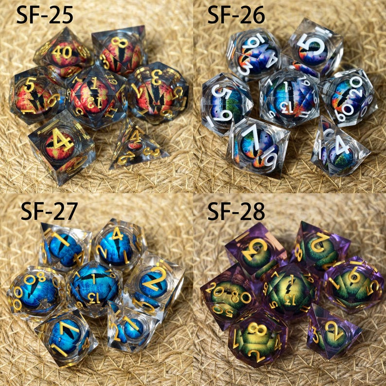 Purple Dragon Eye Dice Liquid Core Dice Set, Handmade Sharp Edge Resin ...