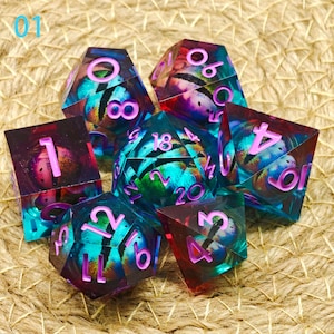 Red Blue Dragon Eye Dice Liquid Core Dice Set, Handmade Sharp Edge ...