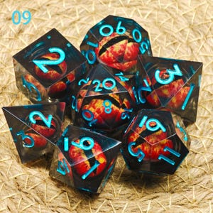 Red Blue Dragon Eye Dice Liquid Core Dice Set, Handmade Sharp Edge ...