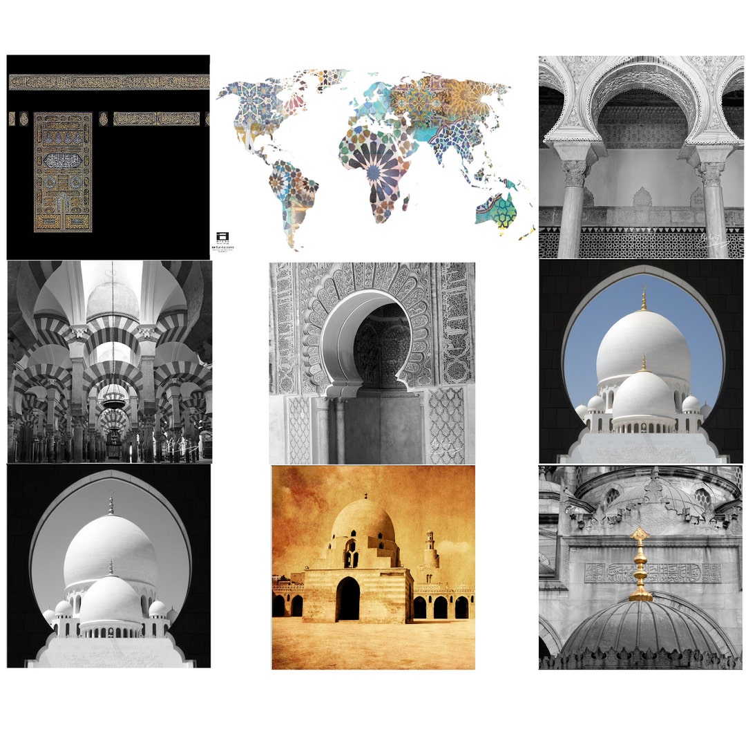Greeting Cards World Map Kaaba Mosques Photography Art Islamic ...