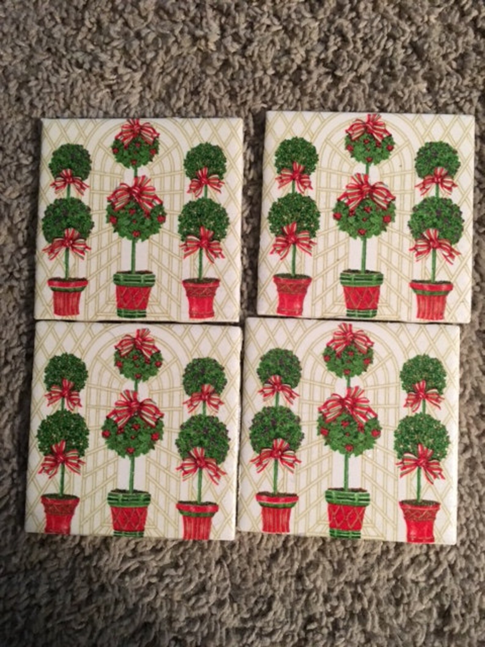 Christmas Topiaries Ceramic Tile Coasters set of 4 - Etsy