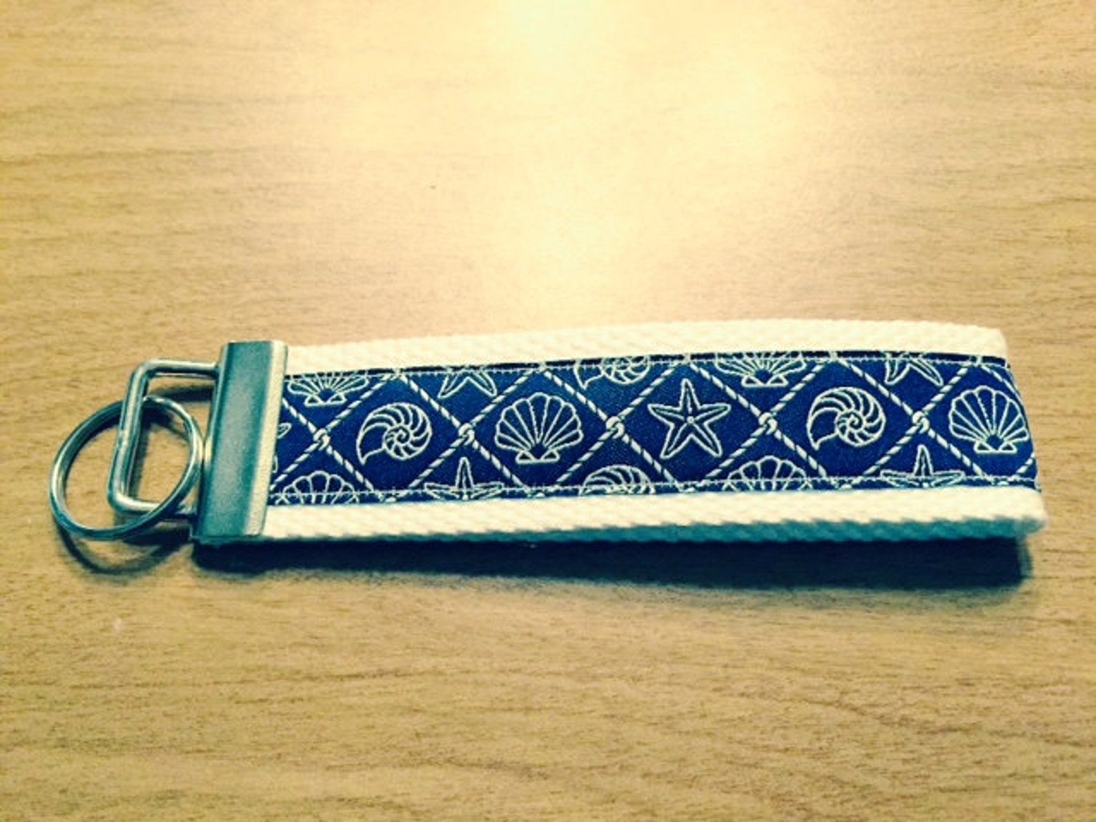 Navy and White Seashell Webbing Keychain/ Key Fob - Etsy