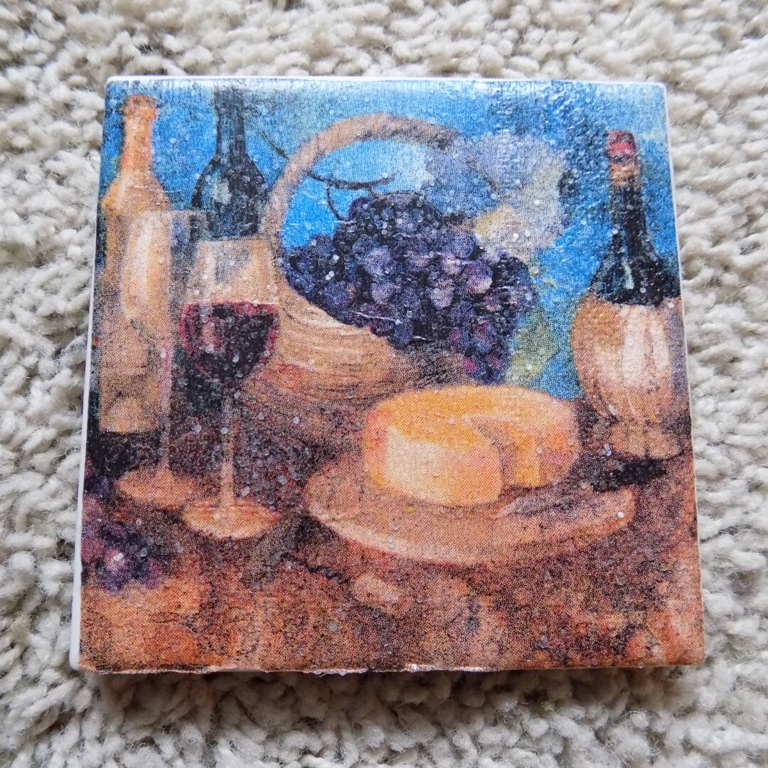 Wine and Cheese Ceramic Tile Coasters set of 4 - Etsy