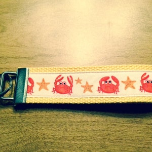 Red Crab and Starfish Yellow and White Cotton Webbing Keychain/ Key Fob ...