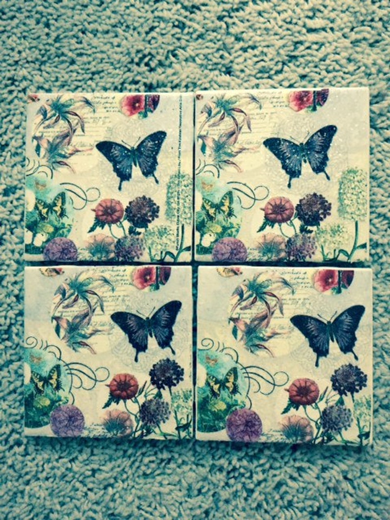 Butterfly Garden Ceramic Tile Coasters set of 4 - Etsy