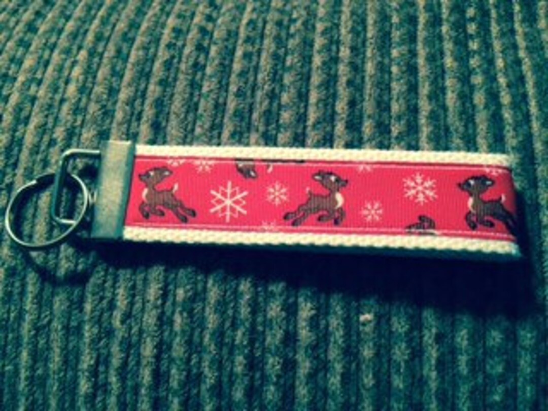 Red and White Rudolph the Red Nosed Reindeer Cotton Webbing Keychain ...