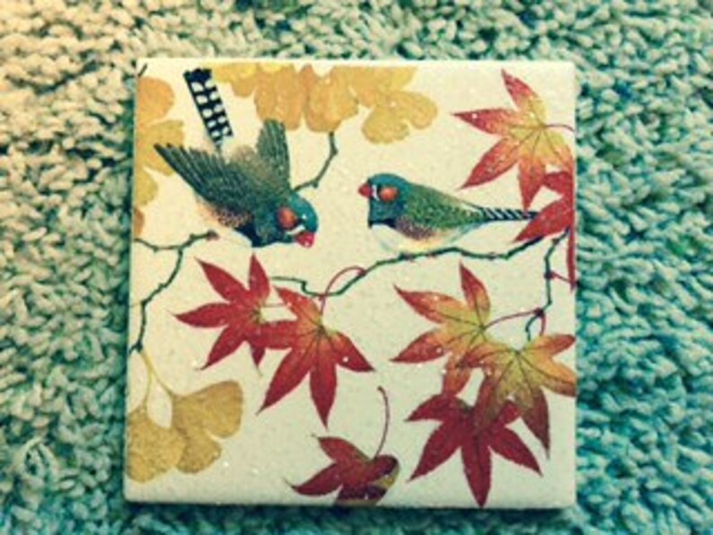 Color Autumn Leaves and Birds Ceramic Tile Coasters set of 4 - Etsy