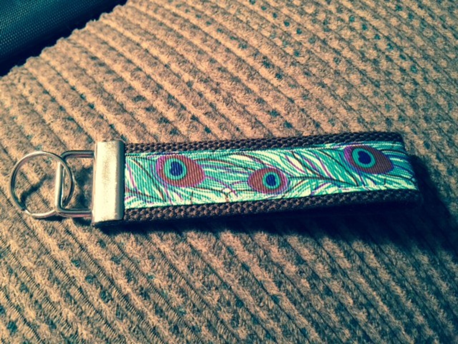 Blue Brown and White Peacock Webbing Keychain/ Keyfob/ - Etsy