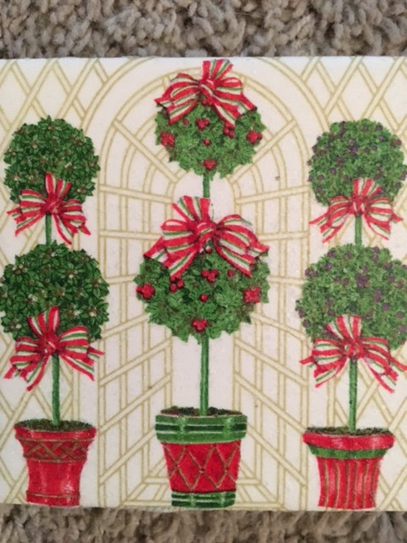 Christmas Topiaries Ceramic Tile Coasters set of 4 - Etsy
