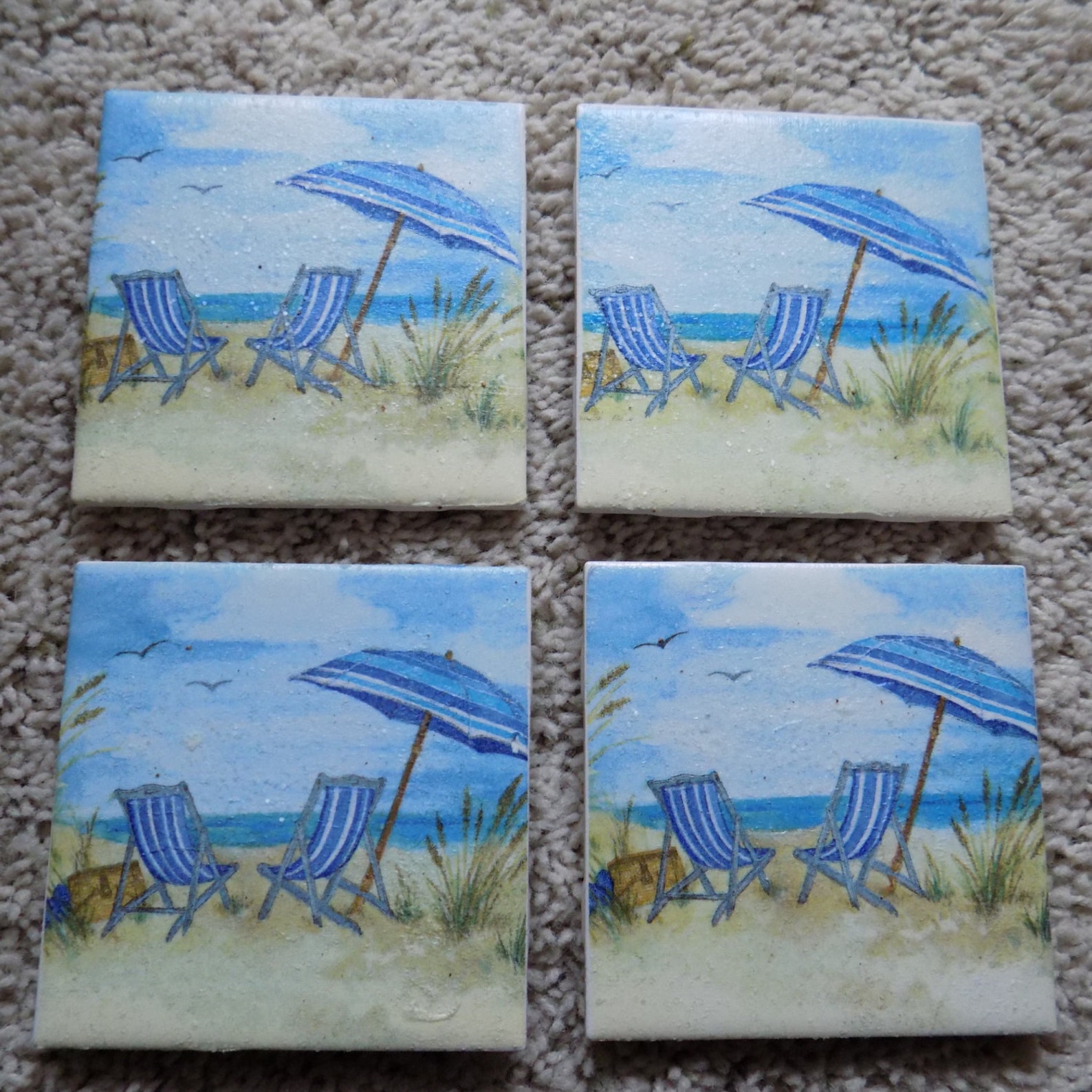 Day at the Beach Ceramic Tile Coasters set of 4 | Etsy
