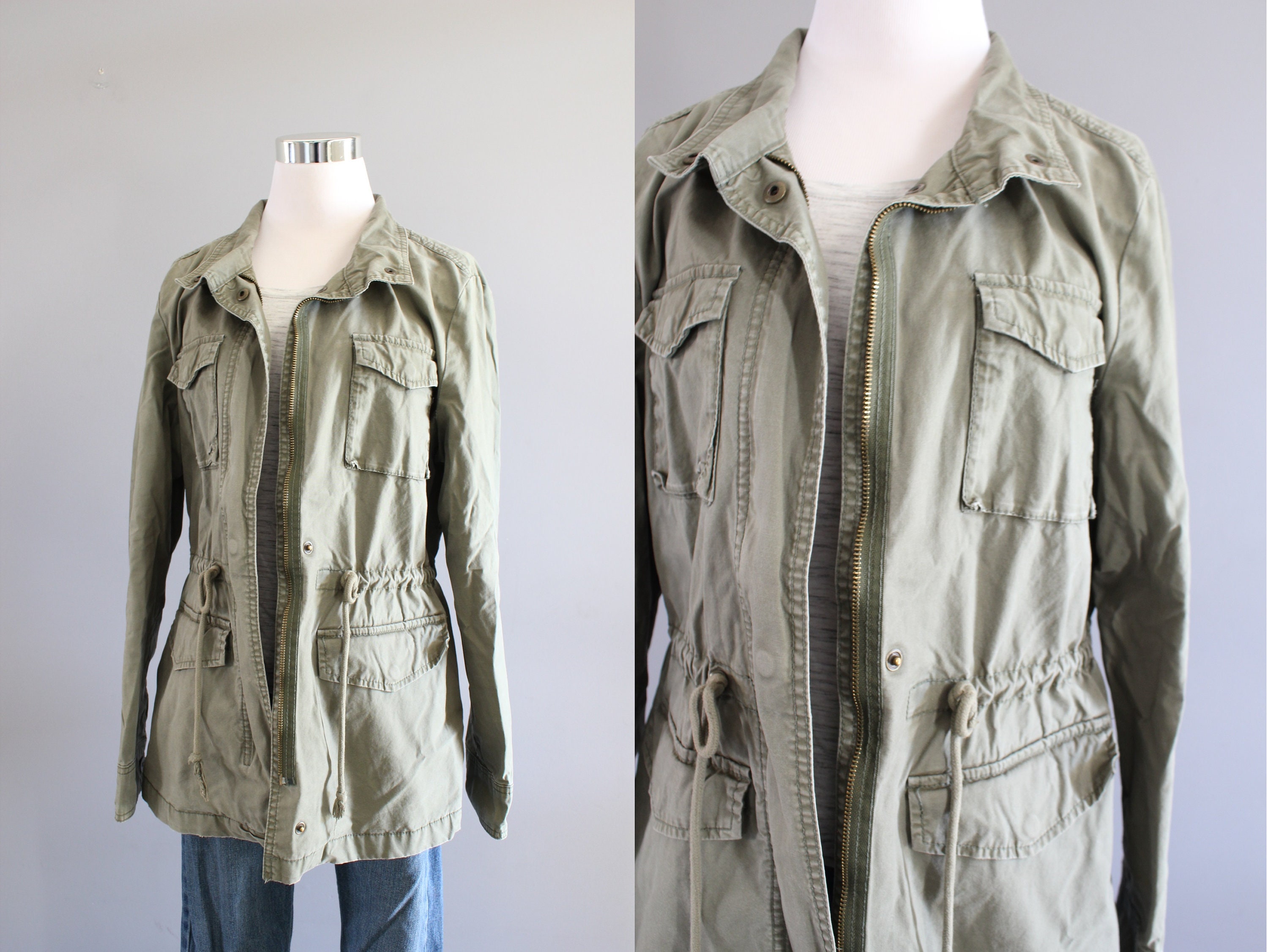 Vintage Utility Parka Light Army Green Parka Military Jacket Hooded ...