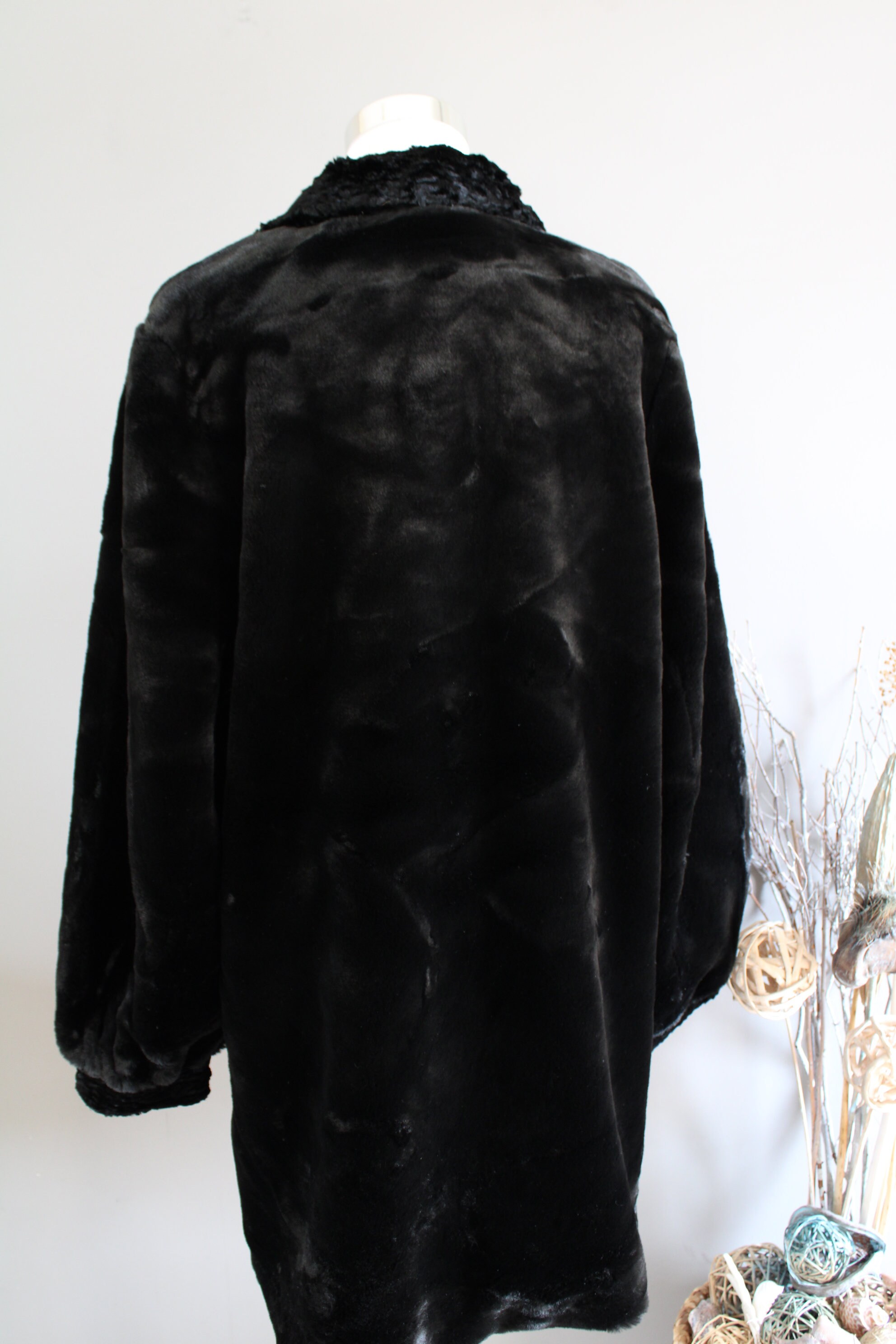 Vintage Faux Mink Fur Coat Oversized Swing Coat Boho Black Fur - Etsy