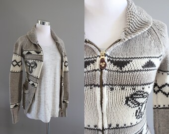 Vintage TNA Wool Cowichan Zip up Cardigan Taupe Nordic Vintage TNA Wool Cowichan Zip up Cardigan Taupe Nordic