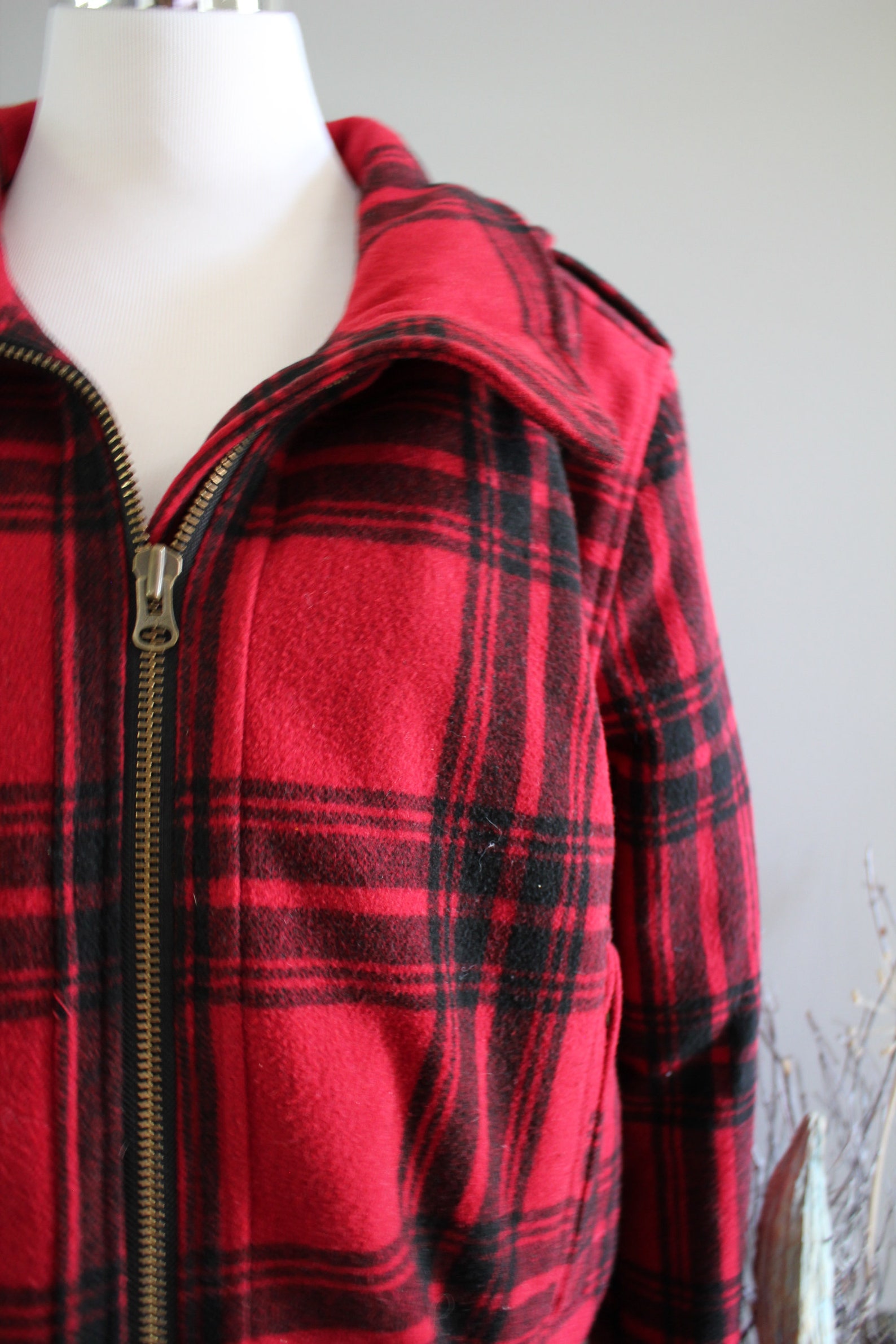 Vintage Red Plaid Jacket Vintage Wool Blend Red Plaid Coat Red Quilted ...